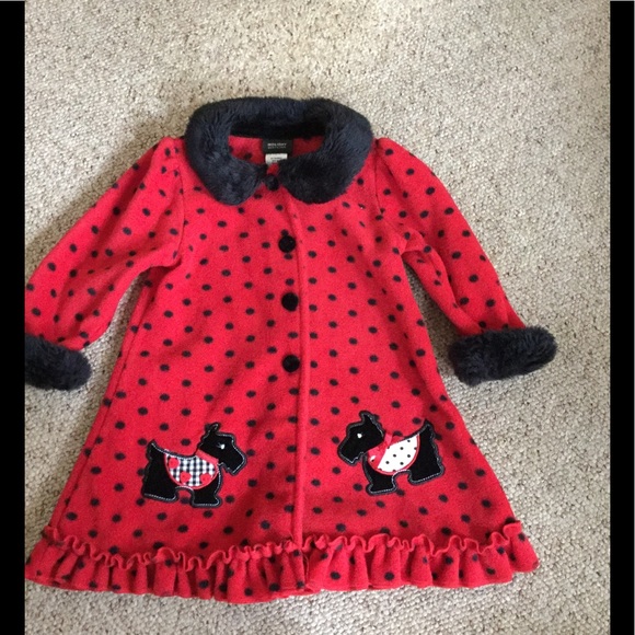 Jackets & Coats | Girls 18 Mo Red Black Polka Dot Scottie Dog Coat ...